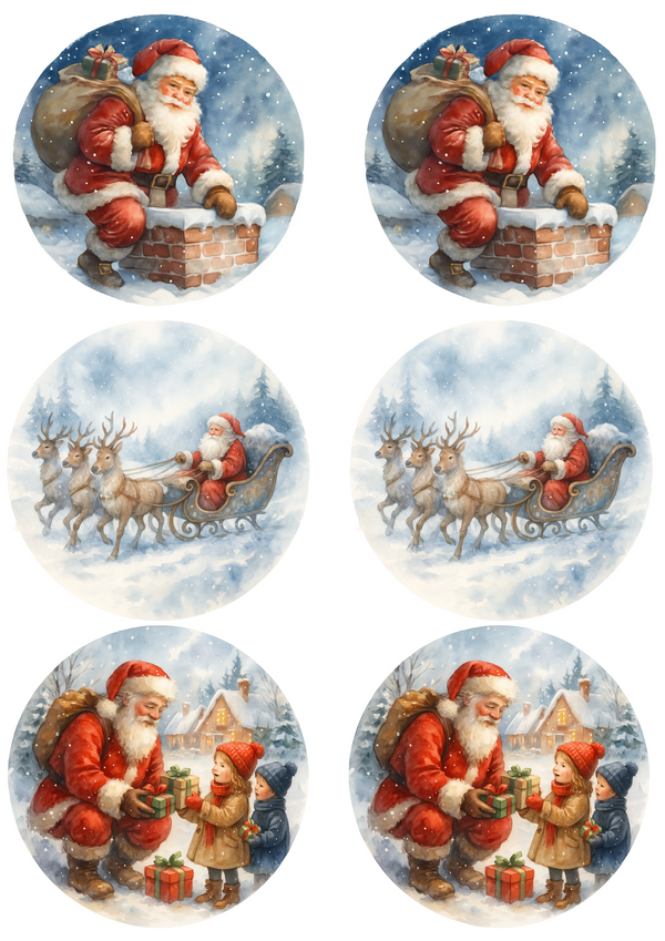 Rice Paper For Decoupage Santa Claus With Gifts In Circles Collage Cat ...