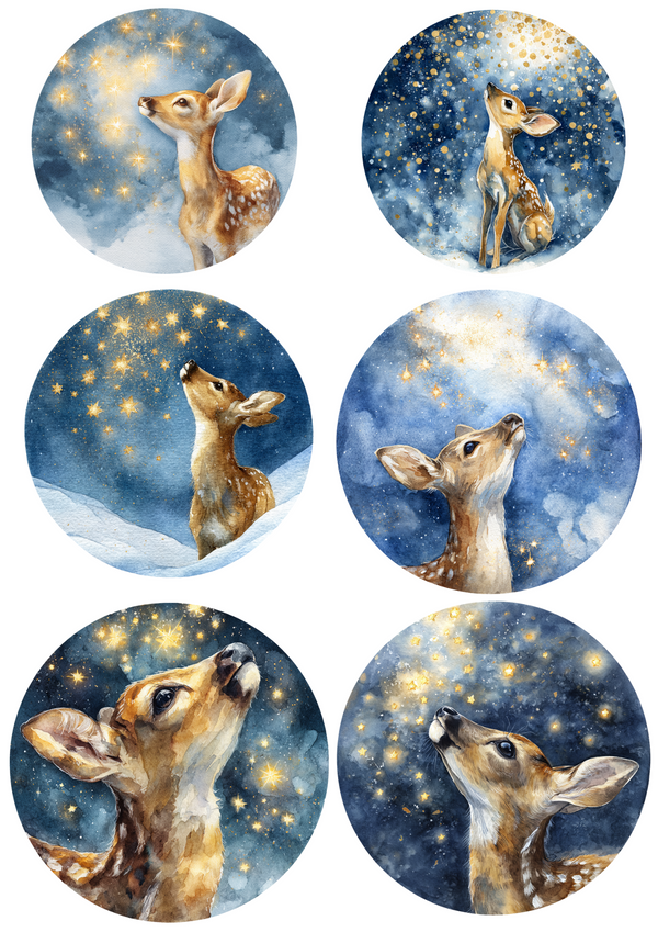 Rice Paper For Decoupage Little Deer In Winter In Circles Collage Cat ...