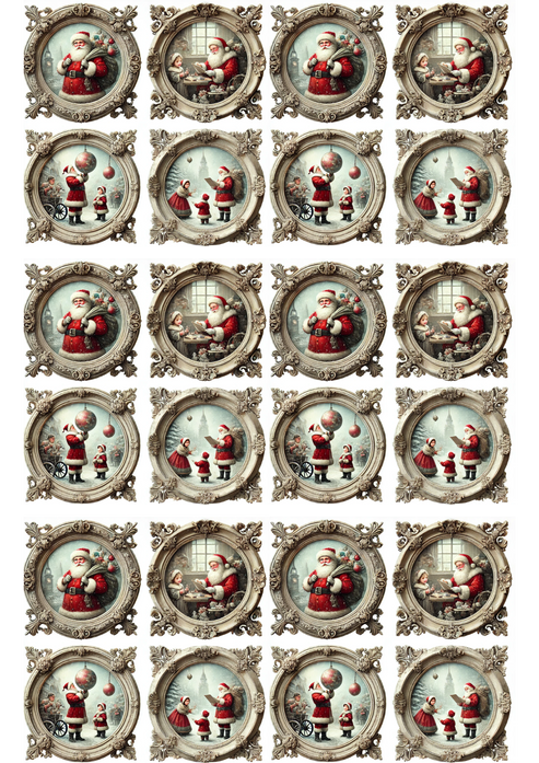 Rice Paper For Decoupage Santa Claus Scenes In Round Frames Collage Ca ...